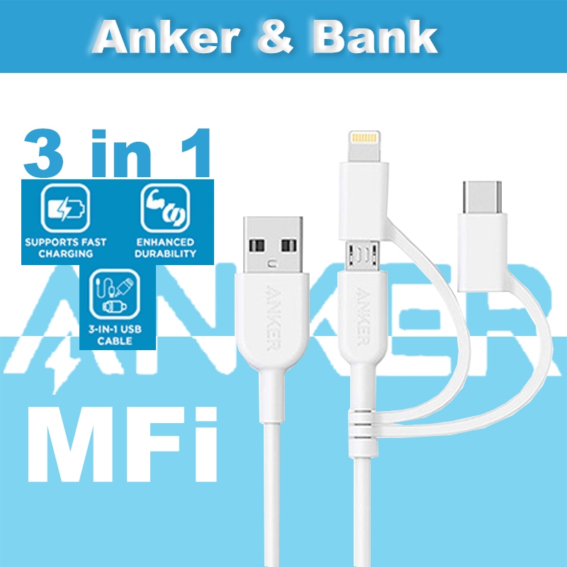 Anker Powerline II 3-in-1 Cable, L /Type C/Micro USB | Shopee Singapore