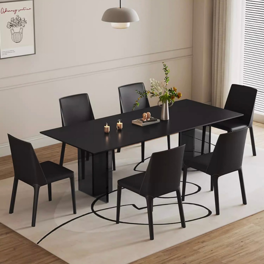 Sintered Stone Dining Table Pure Black Top Acrylic Legs Modern Small ...