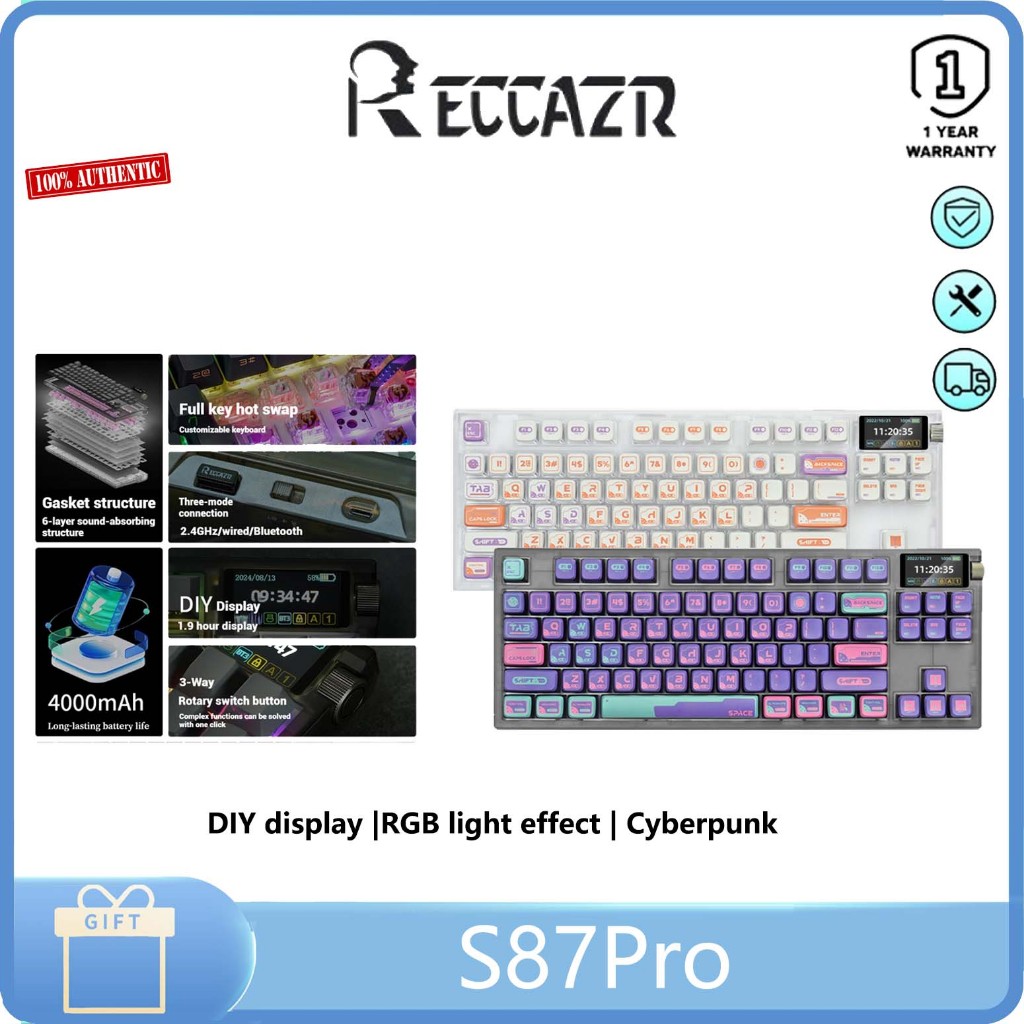 RECCAZR S87Pro display wireless Gasket structure custom mechanical office gaming keyboard ...