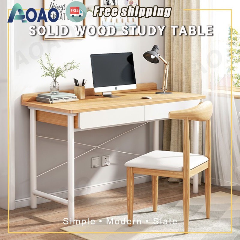 AOAO Study Table Solid Wooden Leg Small Family Home Student Bedroom ...