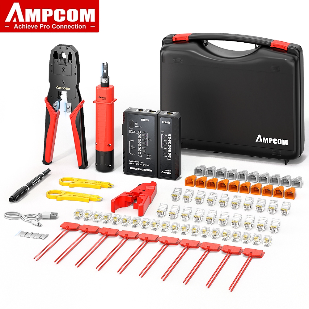 AMPCOM Network Tool Kit, 12 in 1 Professional Portable Ethernet ...