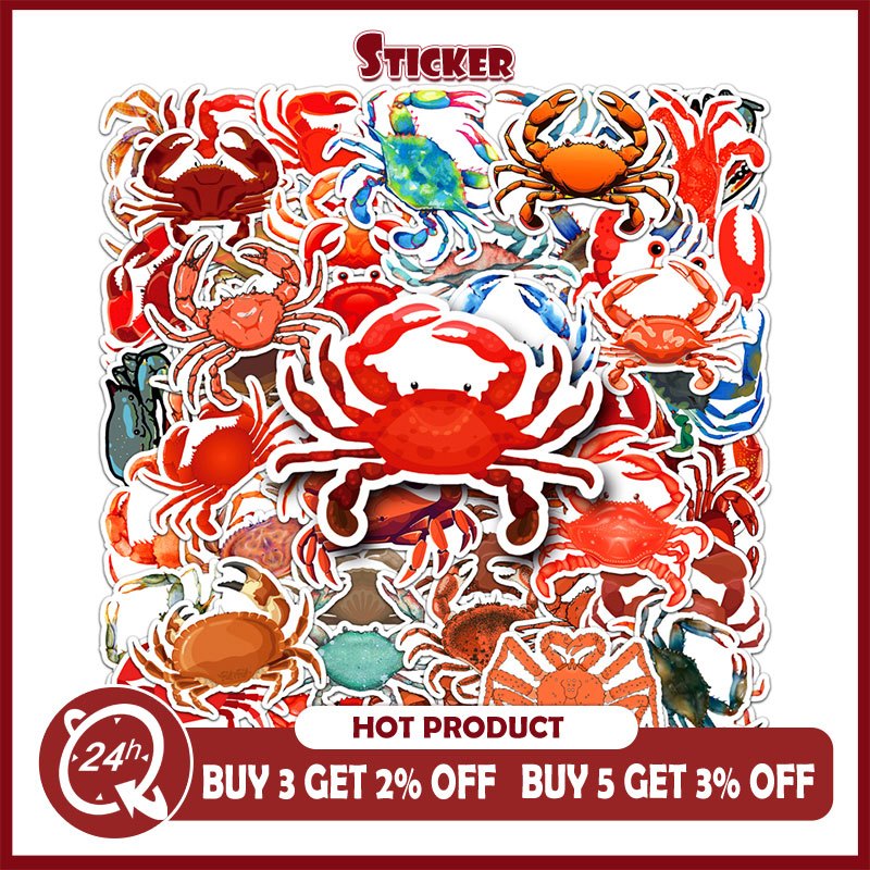 50PCS Sea Animal Crab Cartoon Sticker Decorative Water Cup Laptop ...