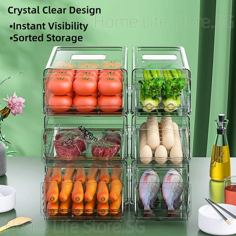 Acrylic Fridge Organizer Drawer Stackable kitchen Organiser Food ...