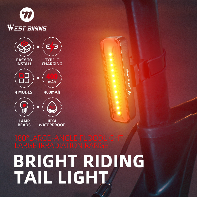 WEST BIKING Bike Tail Light Type-C Night Riding Highlight Tail Light ...