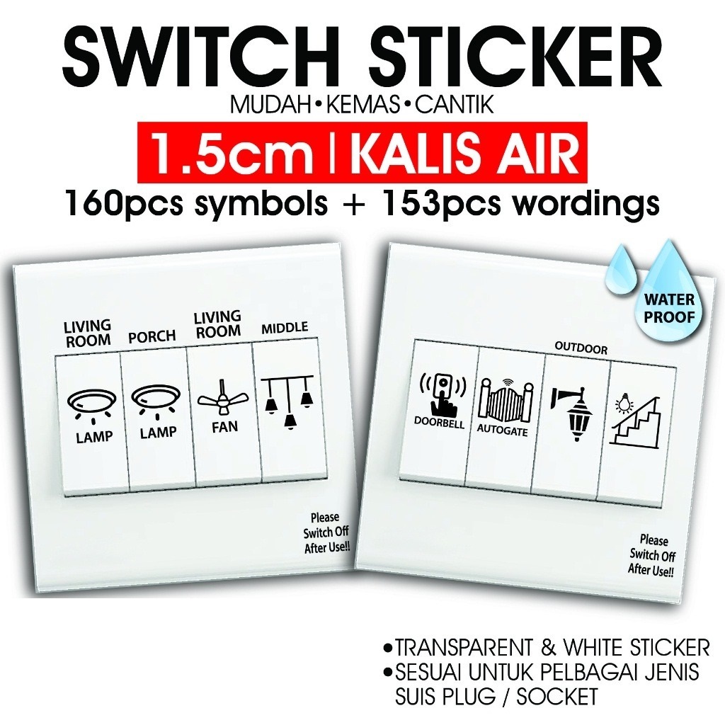 Sticker Label Switch Plug / Socket Symbol & Word for Whole House ...