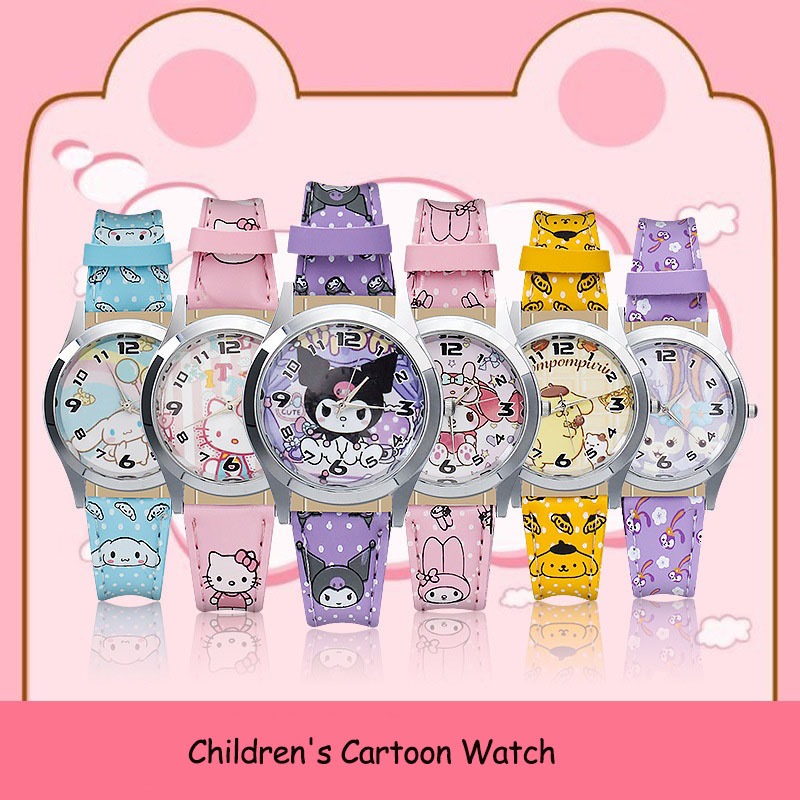 Cartoon Sanrio Kuromi Melody Watch Labubu Leather Strap Quartz Watch ...