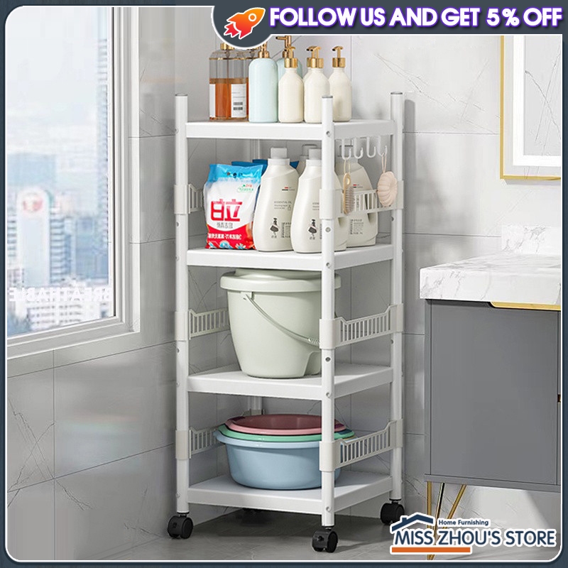 Movable Bathroom Rack Toilet Shelf Storage Rack with Wheels Shampoo ...