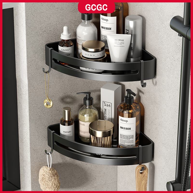 [SG Stock]GC Bathroom triangle rack Aluminum punch-free corner rack ...