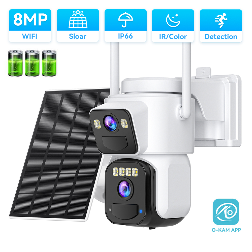 Hamrol 4K 8MP Dual Lens Dual Screen Solar PTZ WIFI Panel Low-Power ...