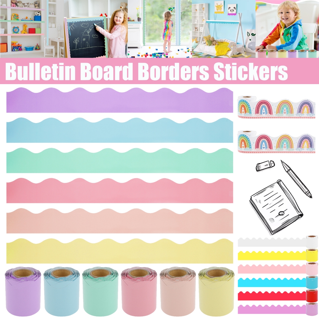 6 Rolls Bulletin Board Borders Stickers Trim 196.8 Ft Scalloped ...