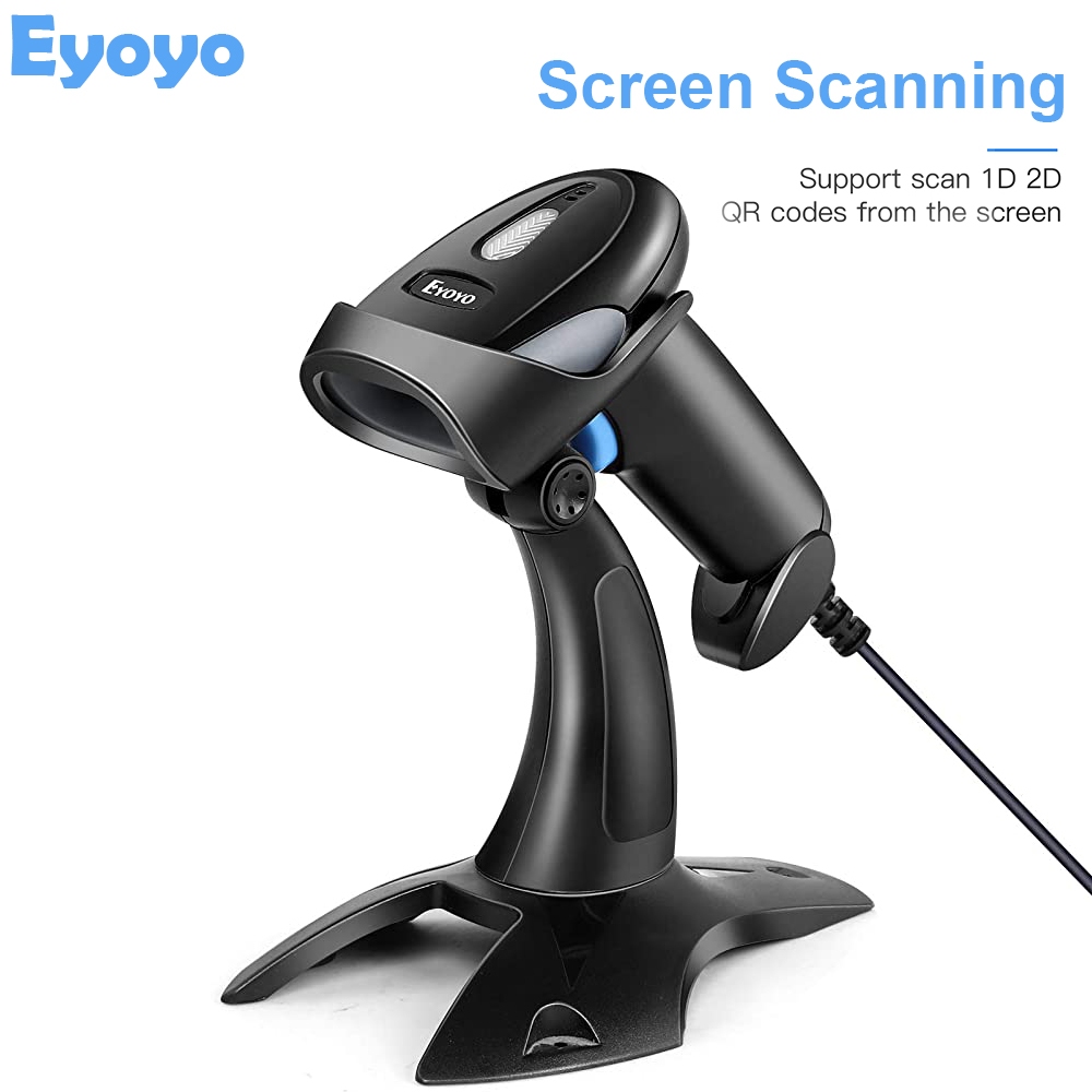 Eyoyo 1D 2D Barcode Scanner with Stand USB Wired Price QR Scanner for Inventory Management ...