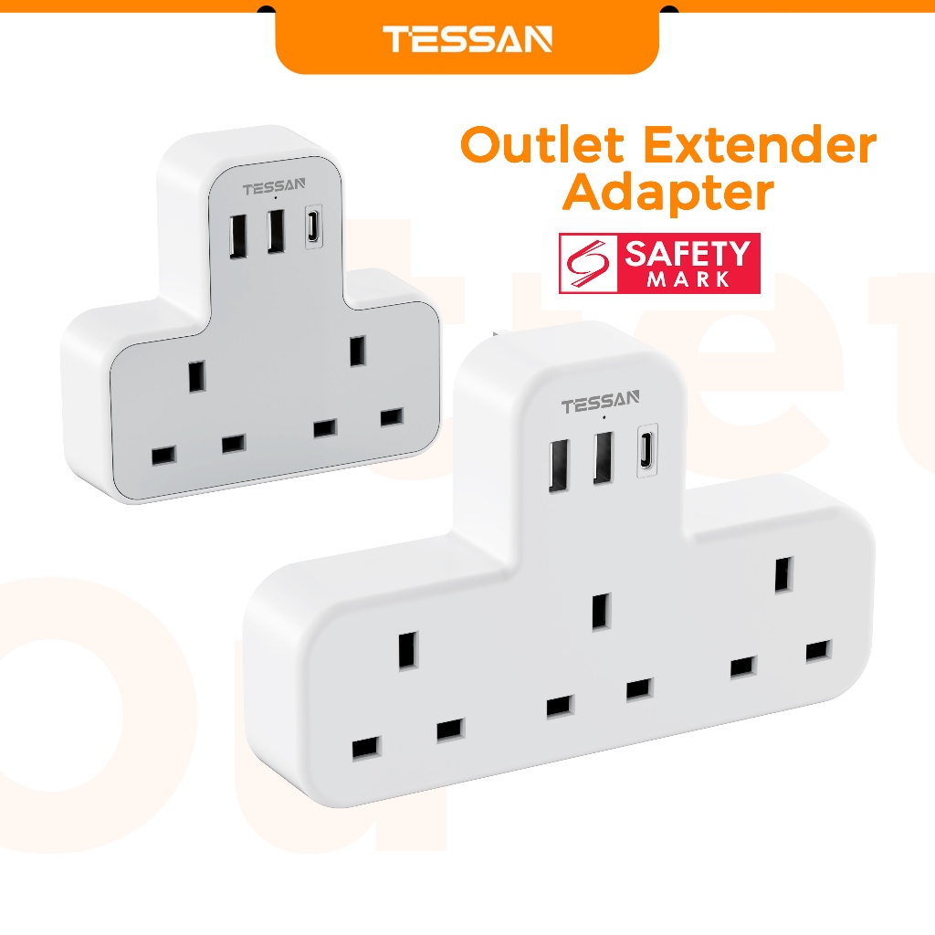 TESSAN Multi Plug Adapter with USB+Type C,Surge Protector Socket Expand ...