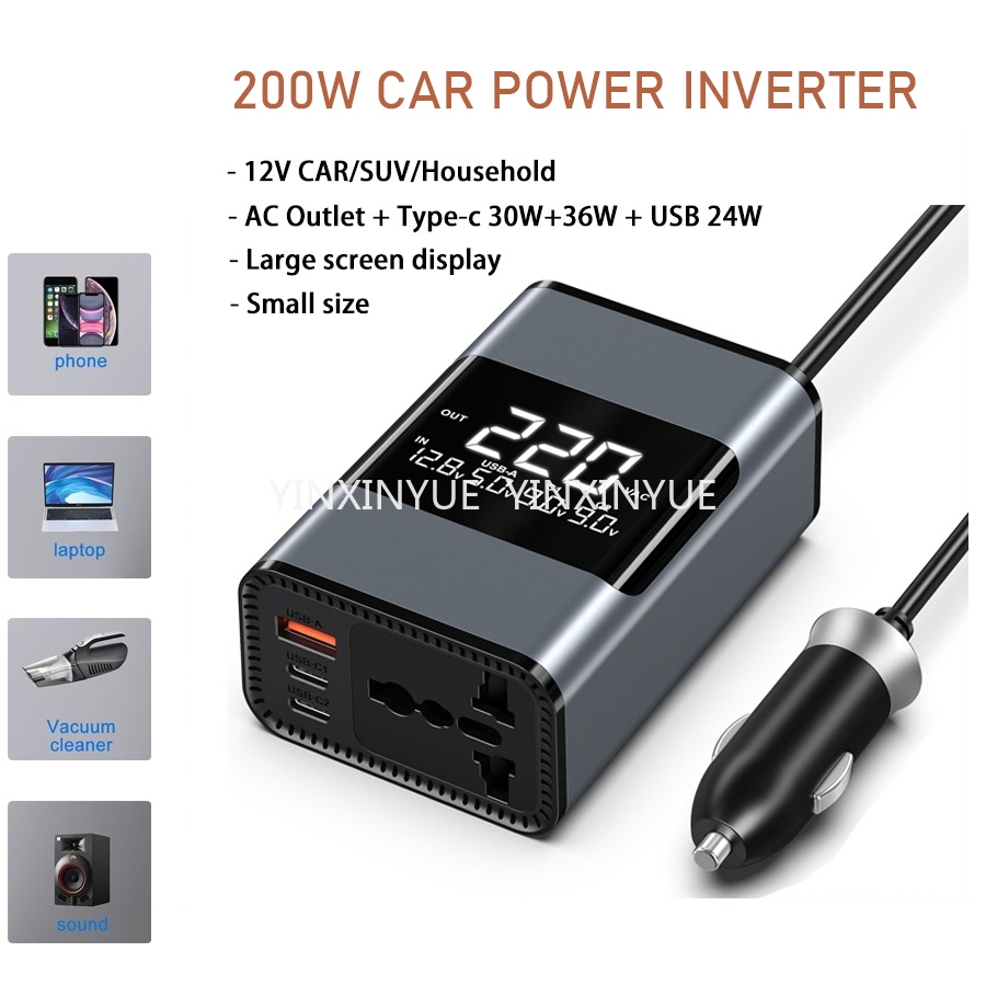 200W Car Power Inverter 220V Converter DC 12V to AC220V Car Fast ...