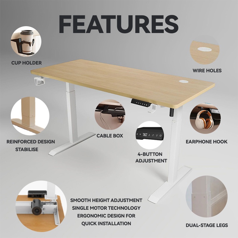 80cm Height Adjustable Table Small House Standing Desk 3 Memory Height ...