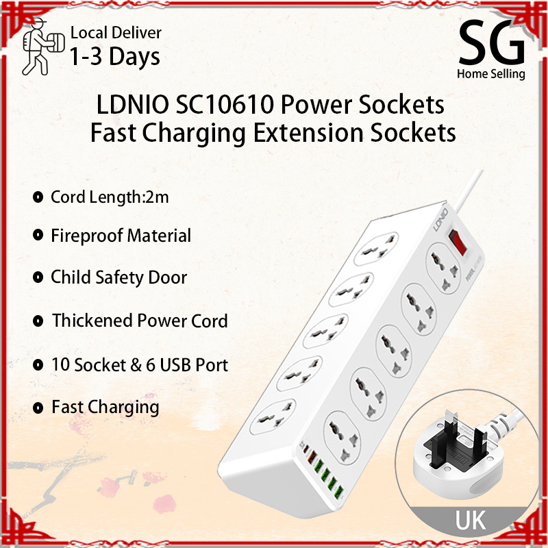 LDNIO SC10610 Power 10 Sockets 6 USB Port QC 3.0 PD Fast Charging ...