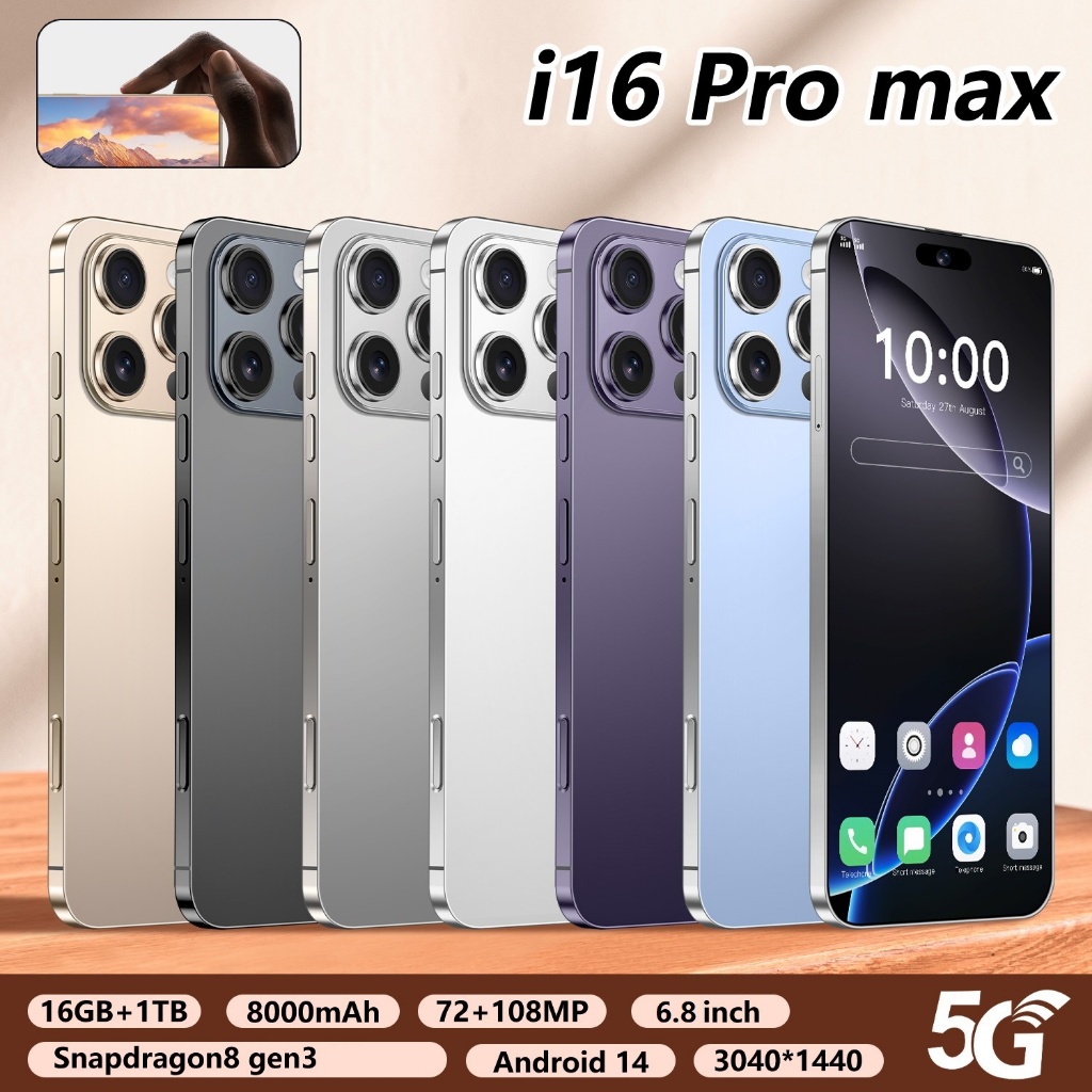 NEW A16 Pro Max 4G/5G Network 6.8inch Full Screen Large Memory 16GB ...