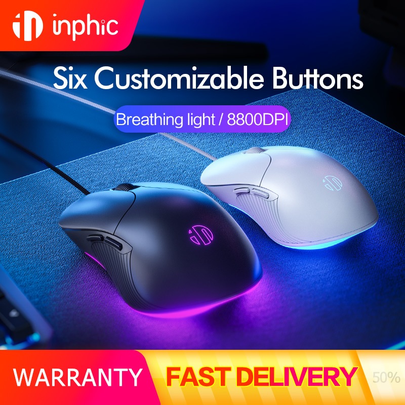 Inphic B1 Wired Gaming Mouse 200 8800dpi Ergonomic 6 Buttons Macro Programmable Optical Mice