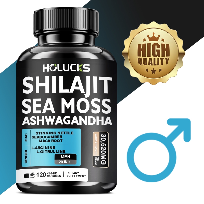 20-in-1 Sea Moss Shilajit Ashwagandha with Black Seed Oil for Men, Ashwagandha , L-Arginine ...