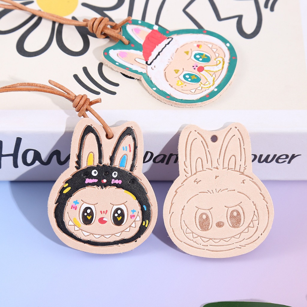 labubu leather pendant Labubu Bubble Matte cowhide couple handbook ...
