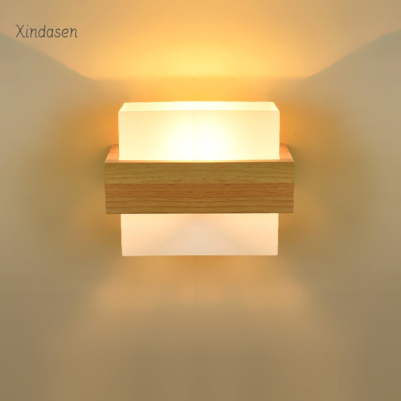 Nordic Wood Wall Light For Bedroom Living Room Study Staircase Square ...