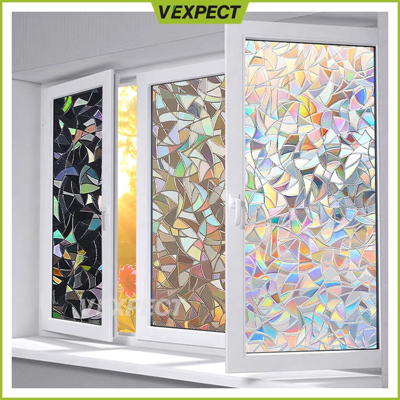 Window Film Sticker 3D, Rainbow Removable Non-Adhesive Decorative Glass ...