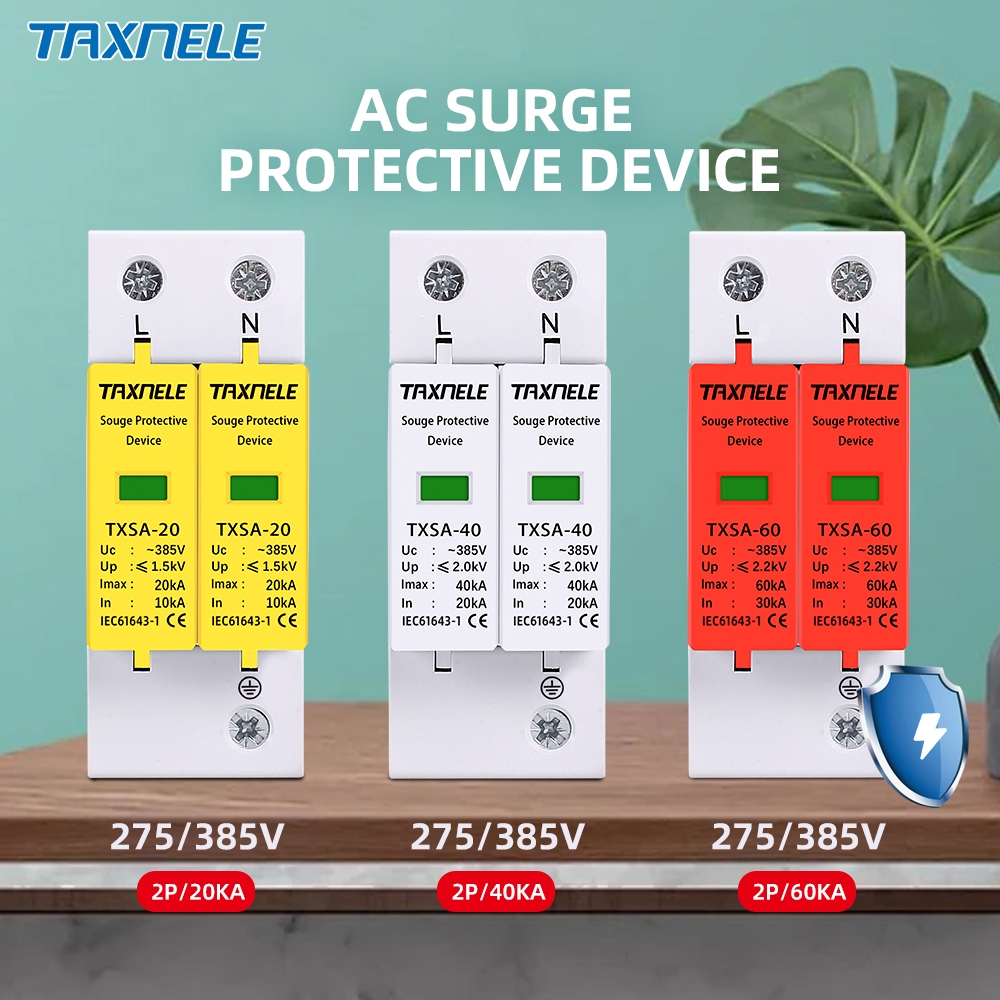 TAXNELE AC SPD Din rail 20KA 40KA 60KA 2P 385V House Lightning Surge Protector Low-voltage ...