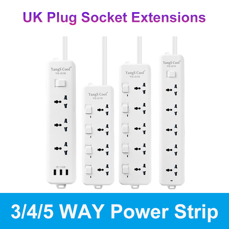 3/4/5 Way Extension Lead with USB Slots, 5M Extra Long Cord Plug ...