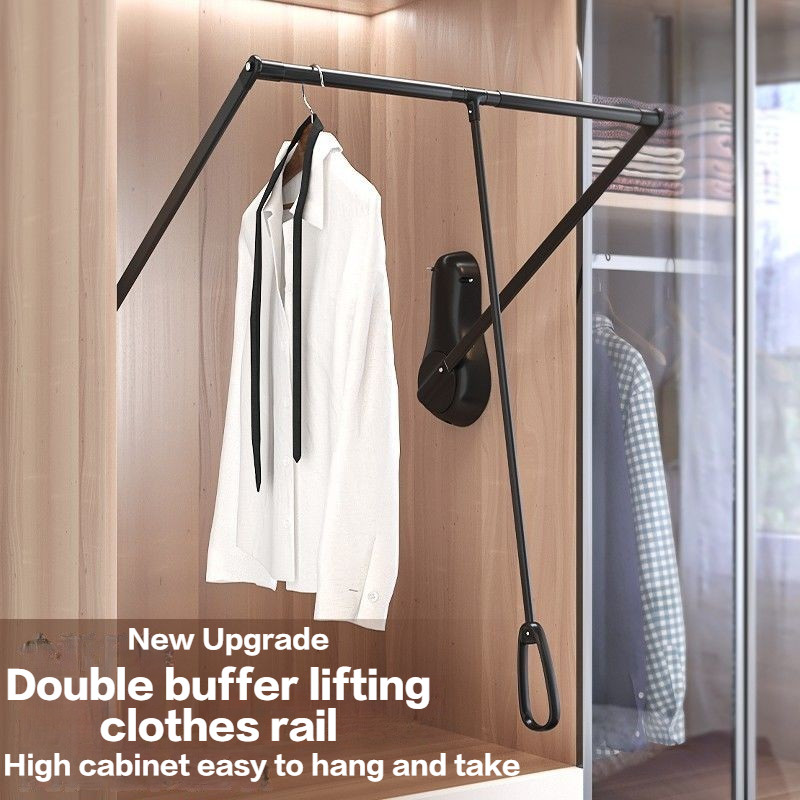 Drop-down Clothes Hanging Rod Wardrobe Lifting Clothes Pole Clothes ...