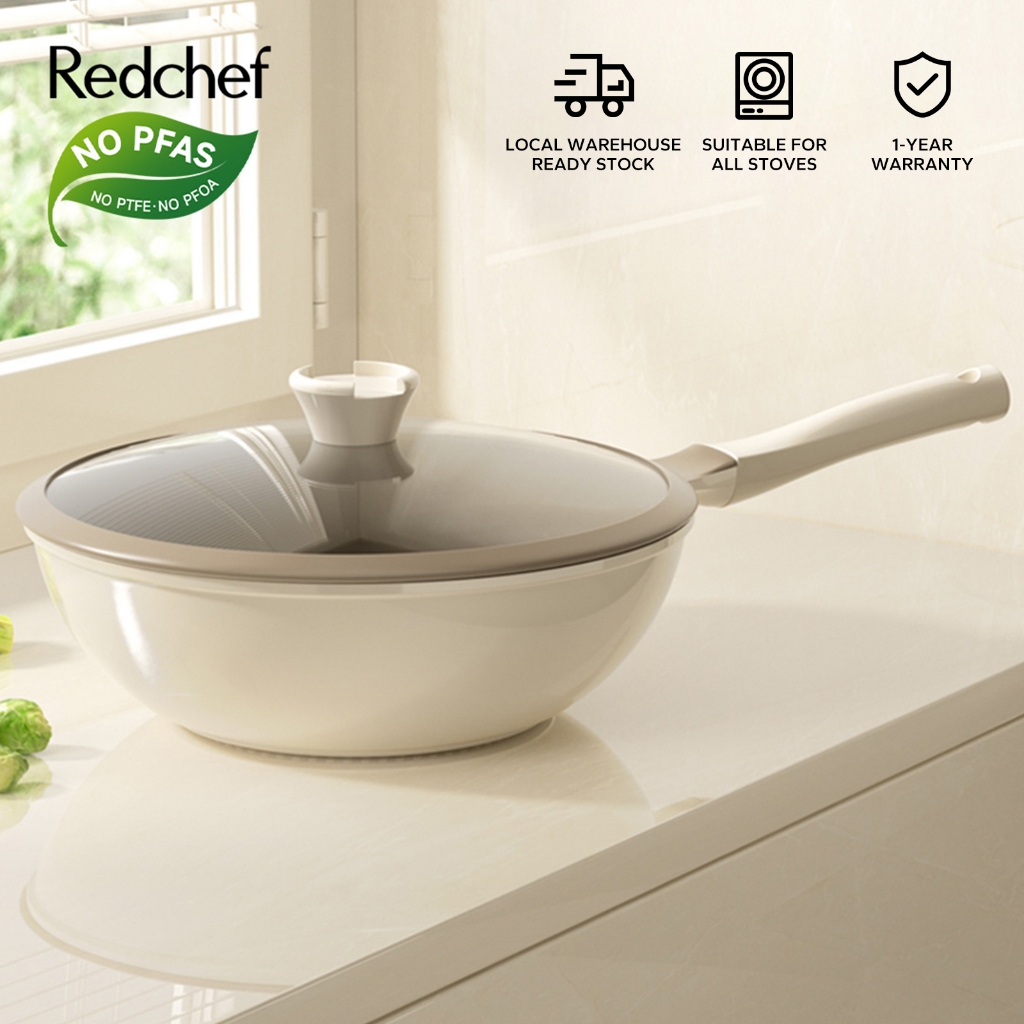 Redchef Nonstick Ti Ceramic Large Capacity Wok Pan With Lid No PFAS ...