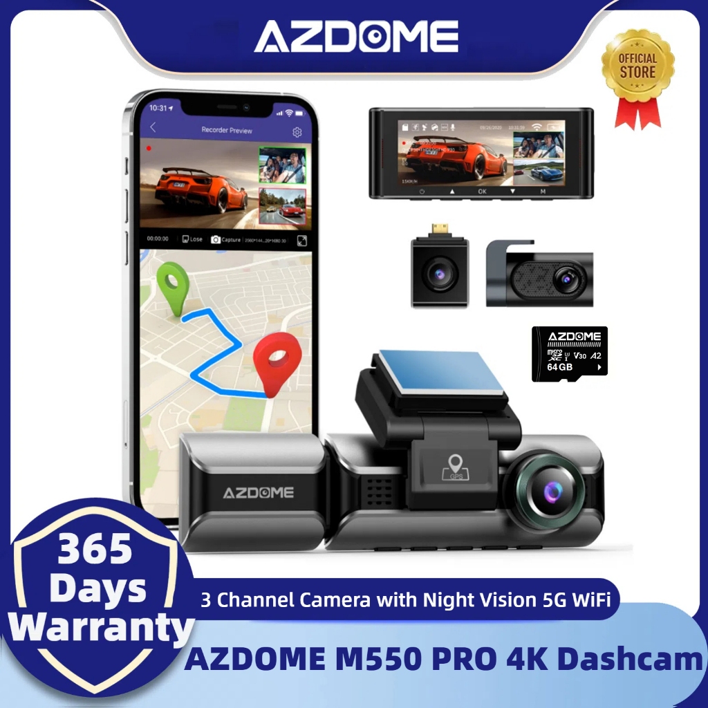 AZDOME M550 PRO 4K Dash Cam 3 Channel Front Rear Cabin Car Recorder 5G ...