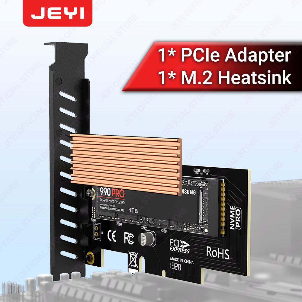 JEYI PCIe to NVMe Adapter With Aluminum SSD Heatsink Cooler, 64Gbps M.2 ssd Gen4 PCIe 4.0 X4 X8 ...