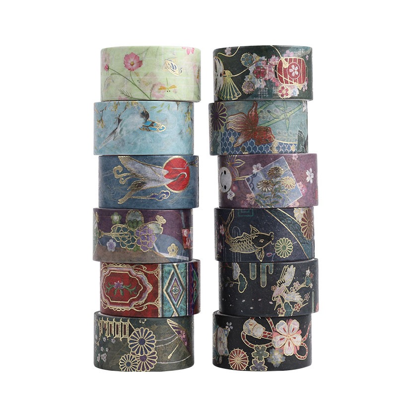 Penlab 12pcs Japanese Culture Washi Tape Set 20mm*2m Gold Foil Adhesive ...