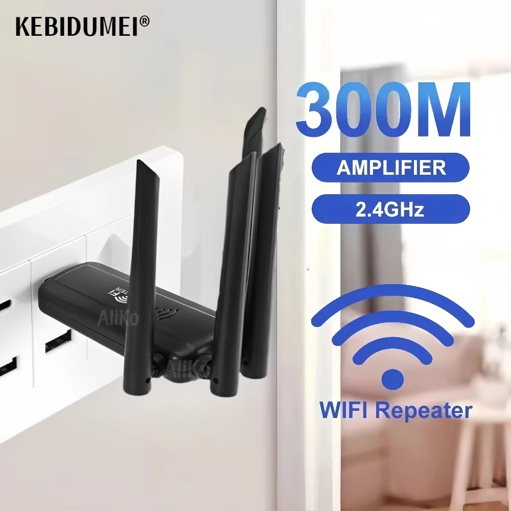 2.4G 300Mbps Wireless USB WiFi Repeater 4 Antenna Wifi Long Range ...