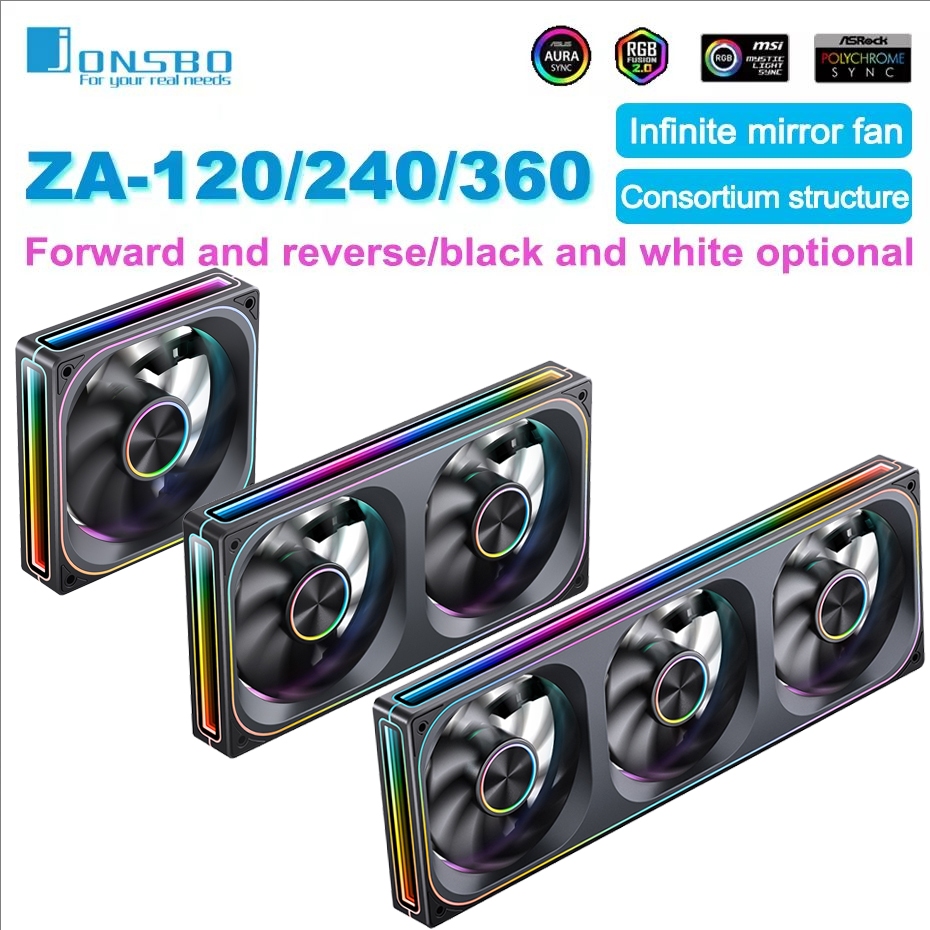 JONSBO ZA-120/240/360 Case Fan 5V/3Pin ARGB Four sided thousand layer ...