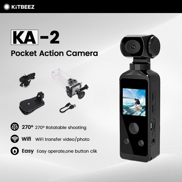 KiTBEEZ KA-2 Pocket WiFi Action Camera 4K 16MP 270° Rotation Waterproof ...