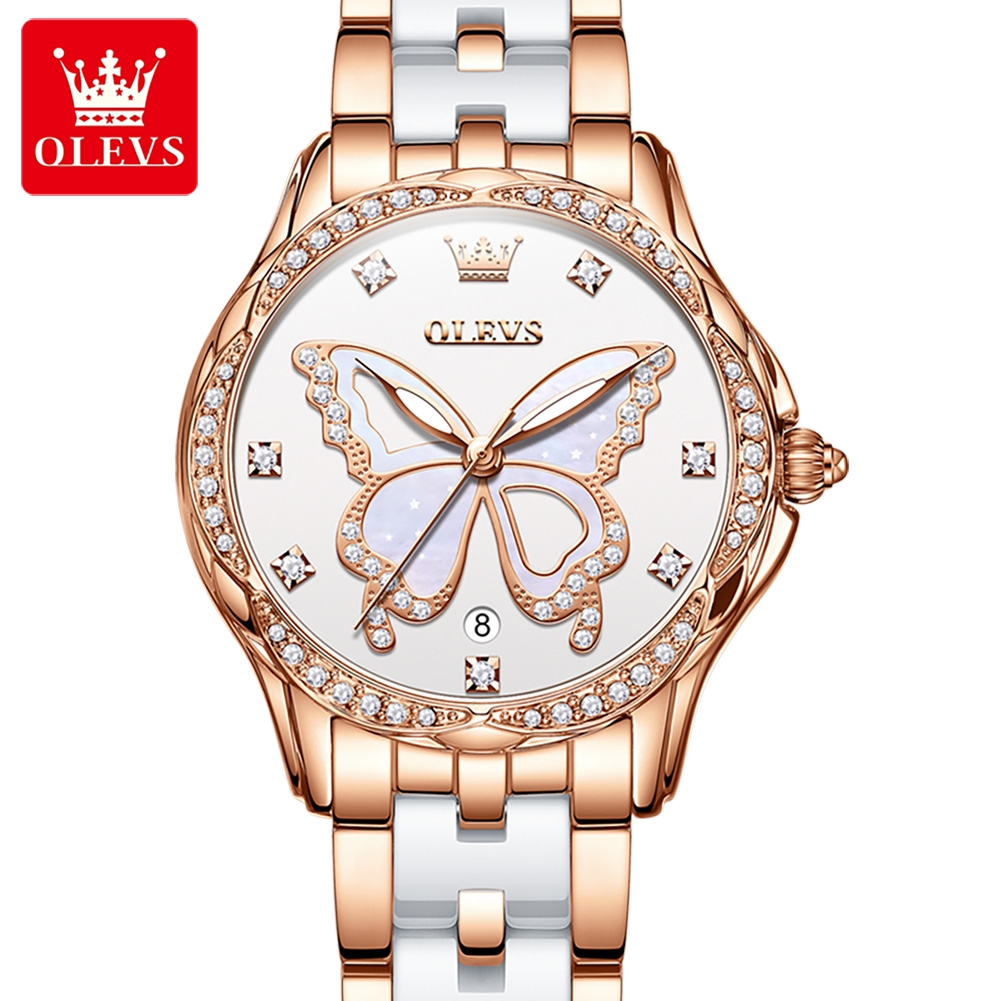 Olevs 5610 Fashion Casual Butterfly Ceramic Strap Quartz Watch ...