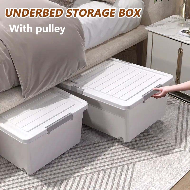 Under Bed Storage Box Flat Storage Container With Pulley Plastic ...