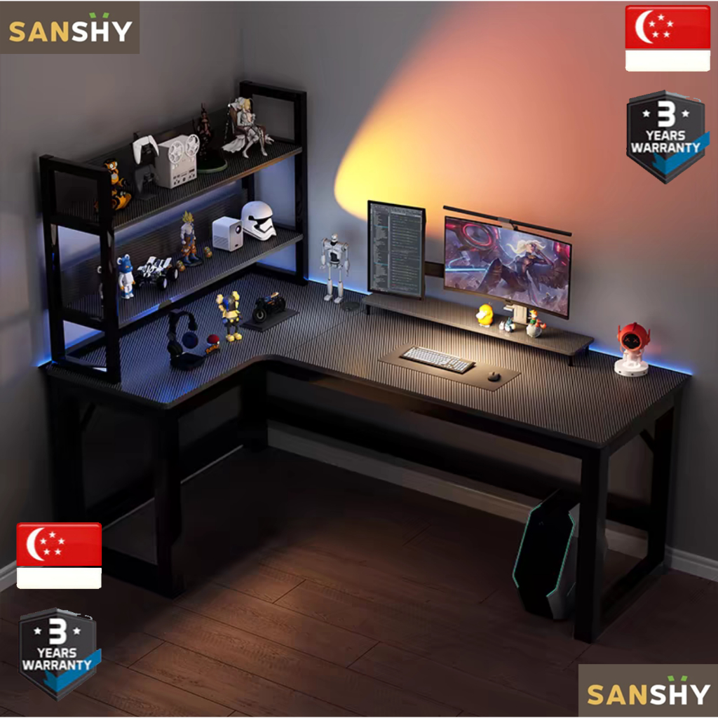 [ SG ]Corner L Shape Table Computer Table Organizer Gaming Table Carbon ...