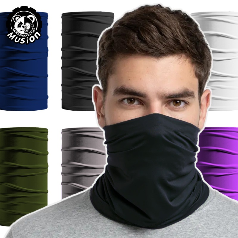 Musion Elastic Black Face Mask Solid Colour Sun Protection Bicycle ...