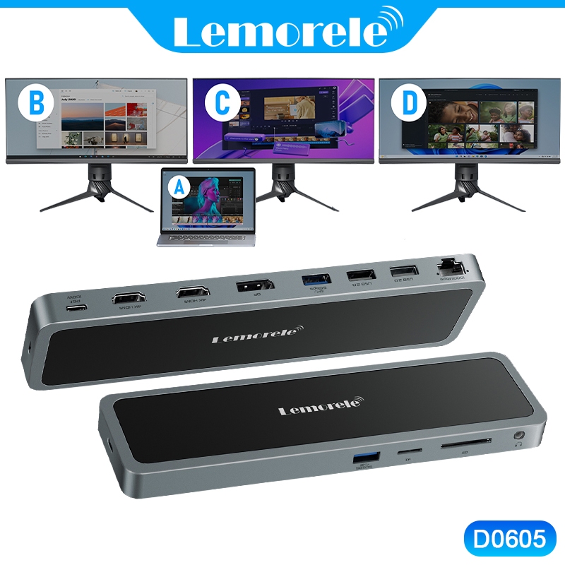 Lemorele Laptop Docking Station Usb C To Dual Hdmi Adapter Desktop Dock Usb C Hub Hdmi Splitter ...