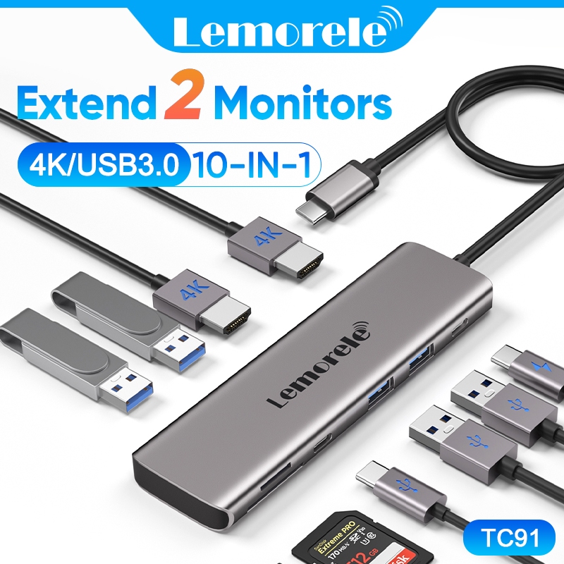Lemorele Docking Station Laptop Dock Usb C Hub Type C To Dual Hdmi ...