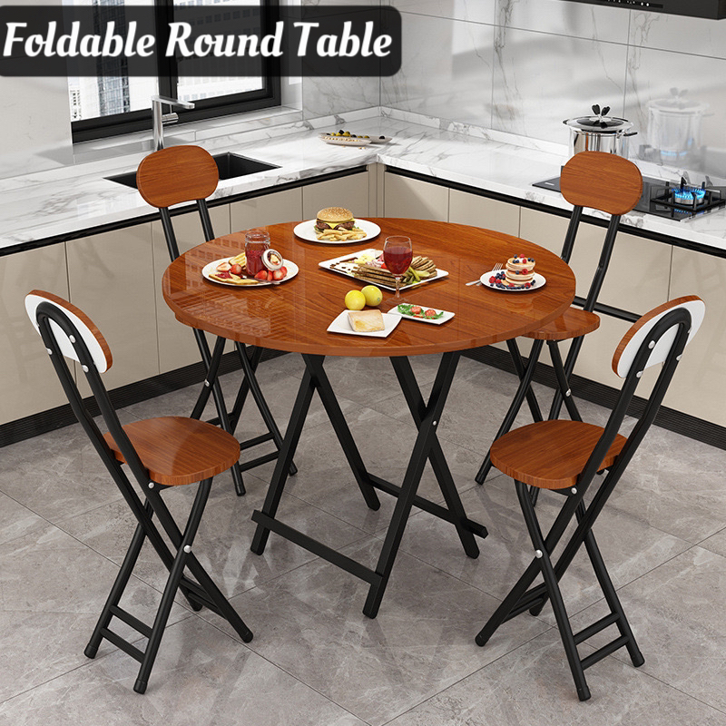 Foldable Round Table Set Folding Dining Table Chair Indoor Outdoor ...
