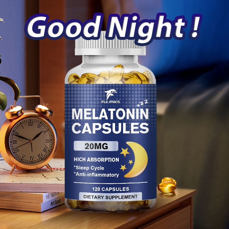 Melatonin 20 mg Sleep Supplement Capsules - with Vitamin D3 & MSM ...