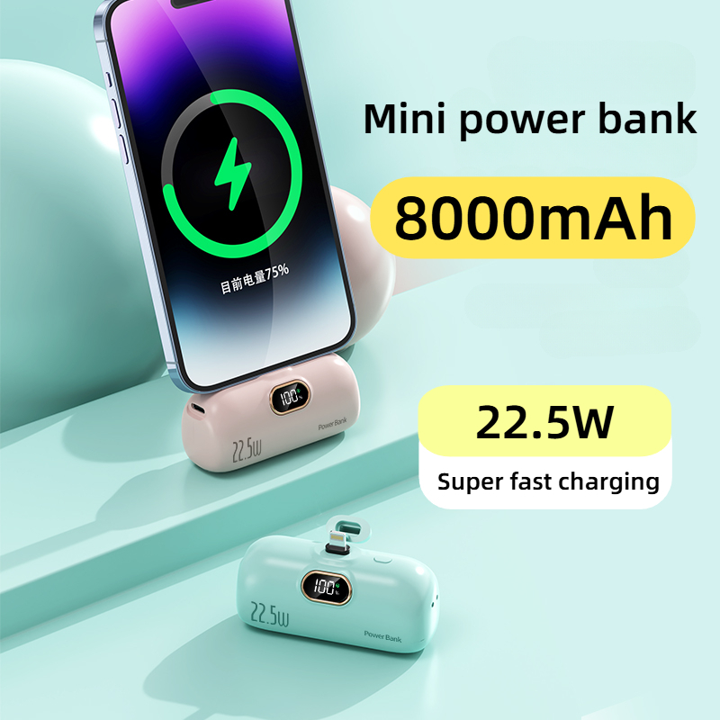 2 IN 1 Mini Power Bank 8000mAh PD 22.5W Fast Charging For Android ...