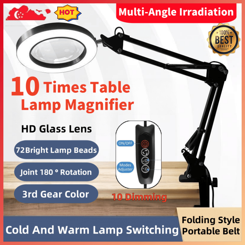 10X LED Magnifying Glass With Light Adjustable Swivel Arm Reading Lamp ...