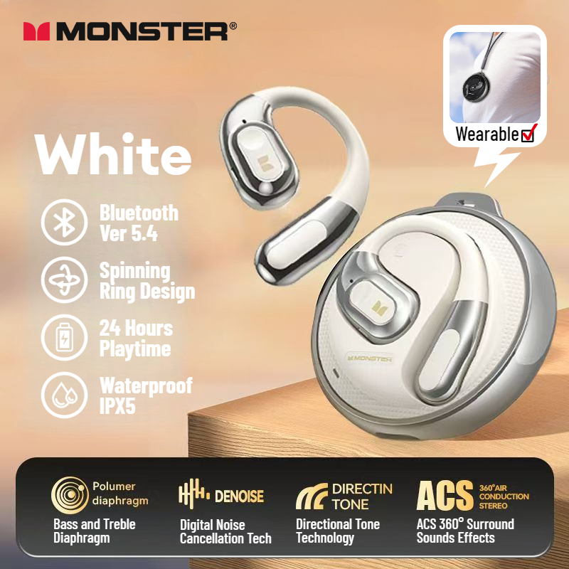 Monster Open Ear AC330 Open Ear Earphone Bluetooth 5.4 Wireless Earphone IPX5 Waterproof Sport ...