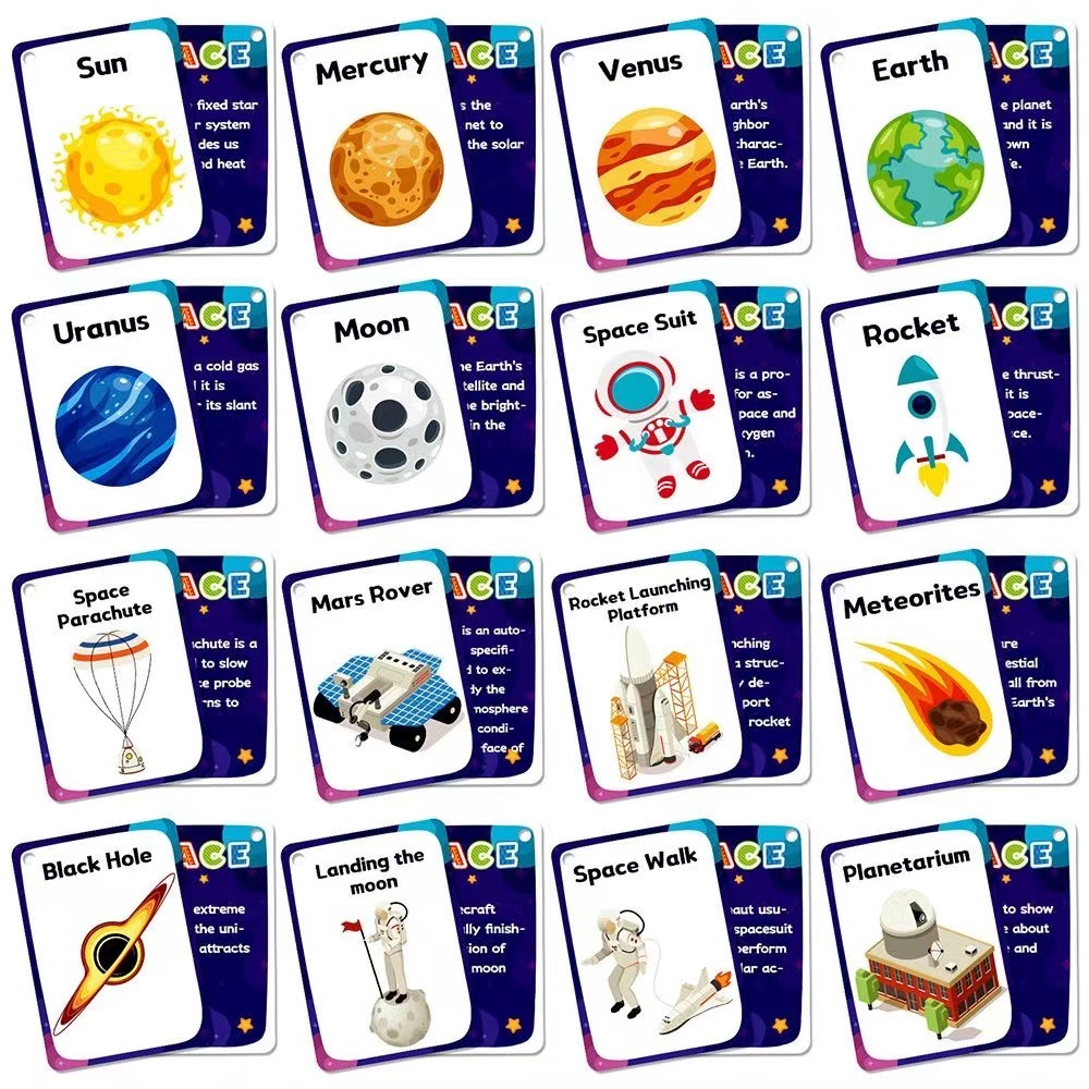 34 Cards Children Space Planet English Words Kindergarten Space ...