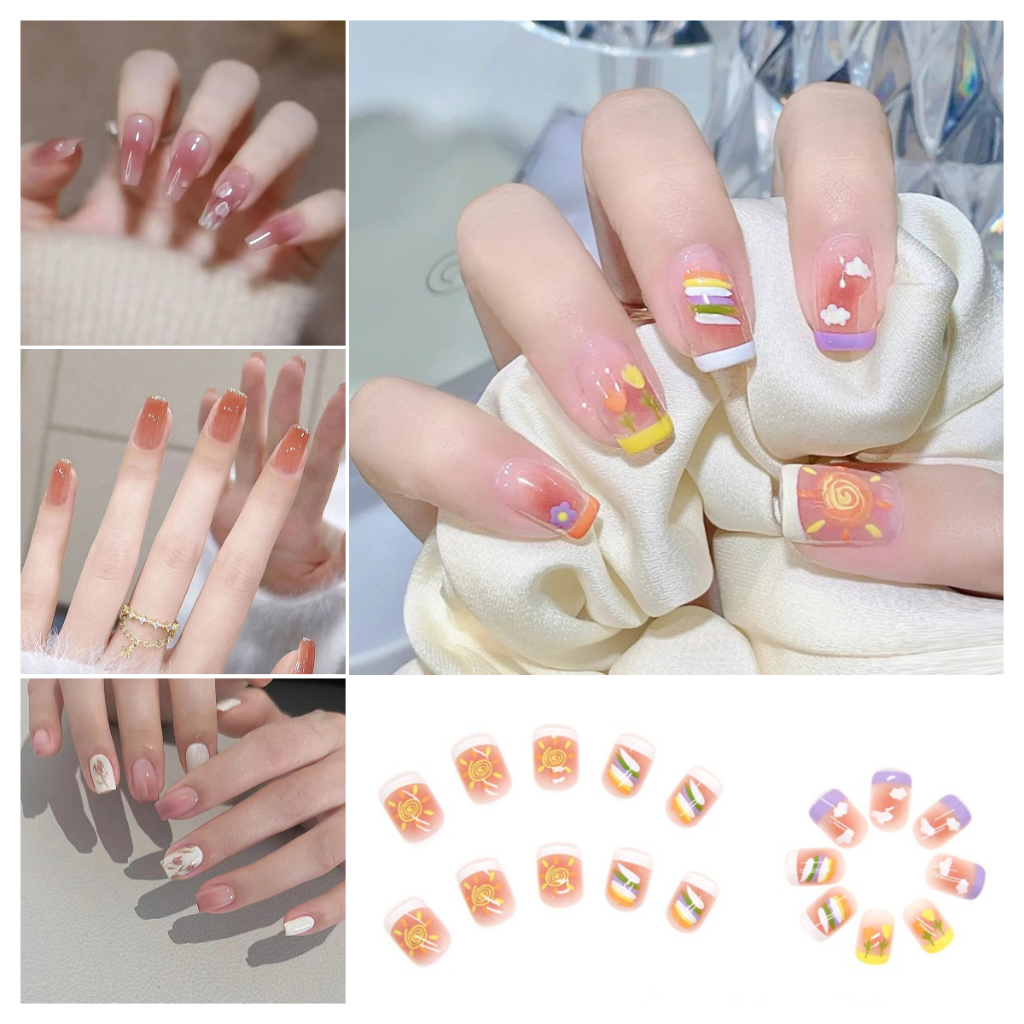 24Pcs Nails Nail Art Patch Fake Nails Mandarin Duck Flame Cool Play ...