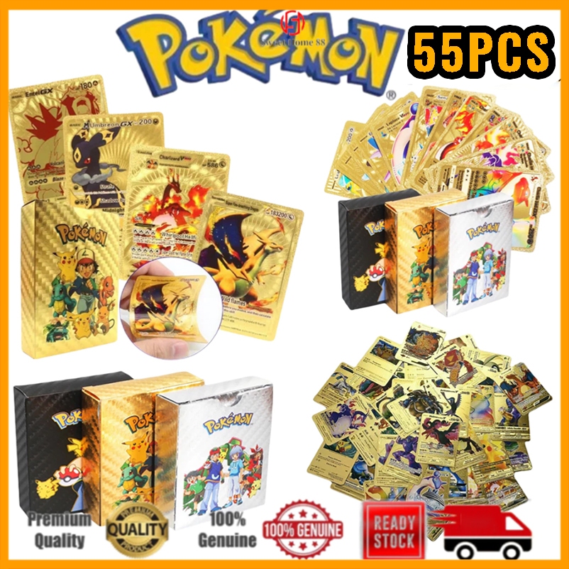 55PCS Pokemon Cards Gold Pikachu Vmax Album Toys For Kids Pokemon Card ...