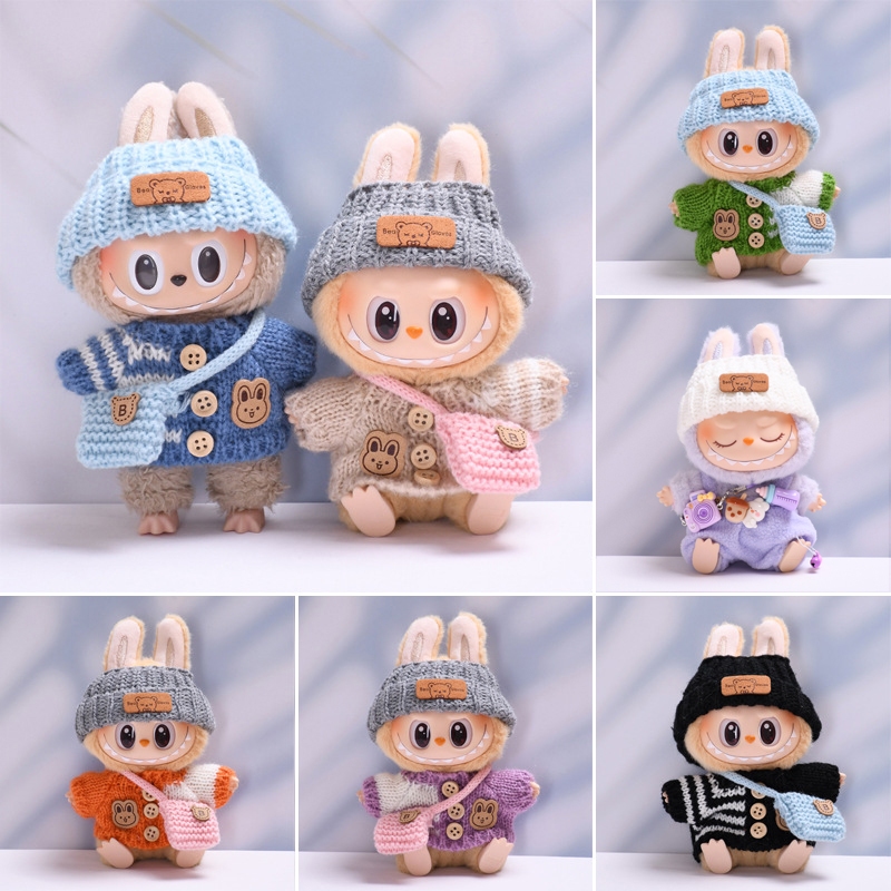 17cm Labubu Macaroon V2 Have A Seat Clothes Bear Hat Heart Set Knit ...